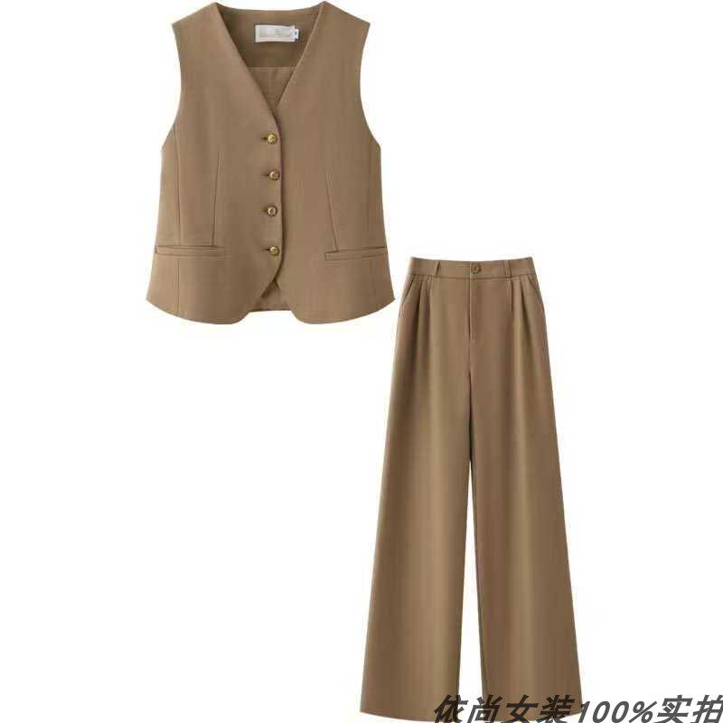 老钱风高级感马甲套装女冬季韩系气质通勤阔腿裤两件套