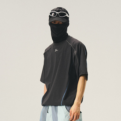 户外防泼水反光襟抽绳短袖T恤男