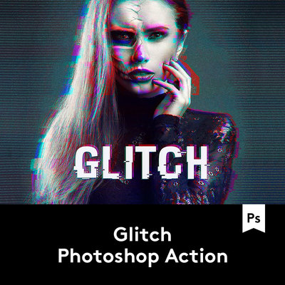 Glitch Photoshop Action 故障风照片后期处理PS动作 A2020041201