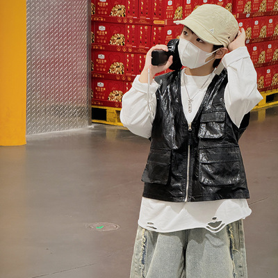 宝多童装男童马甲春秋外穿儿童马夹男孩坎肩男孩皮衣夹克2026春季