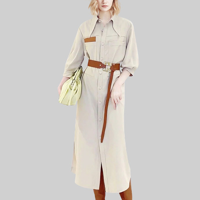 工装风撞色衬衫连衣裙女