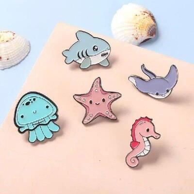 1Pc Cute Cartoon Marine Organism Alloy Badge Shark