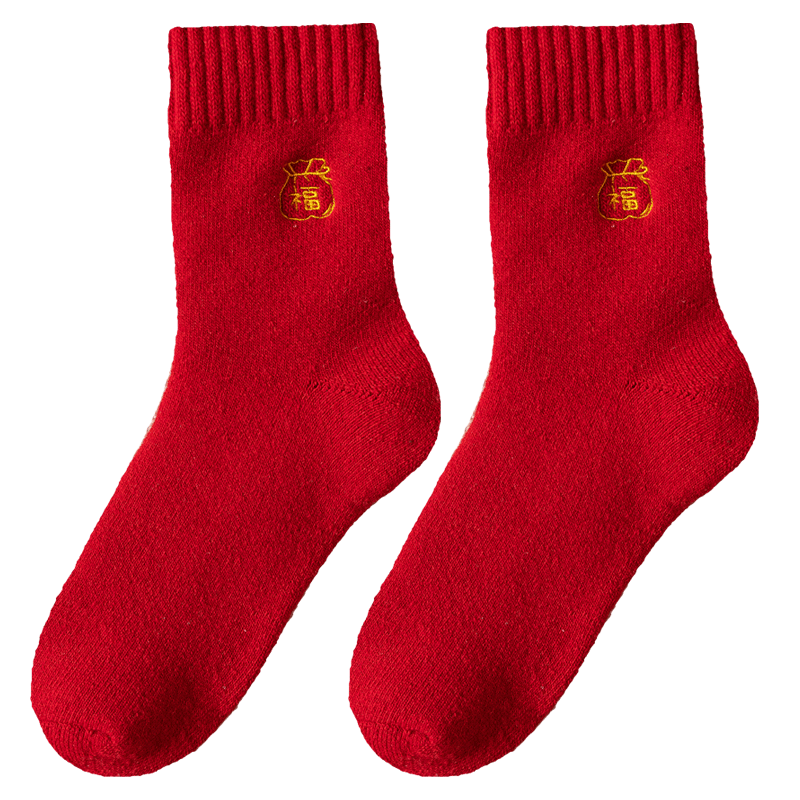 30%羊毛袜子特厚加绒本命年红袜