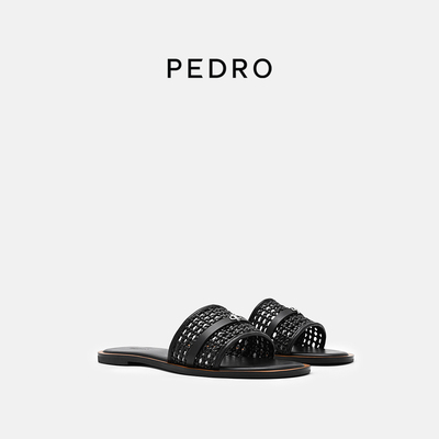 PEDRO编织风圆头一字拖鞋26夏季女南风岸系列凉鞋PW1-65110093-3