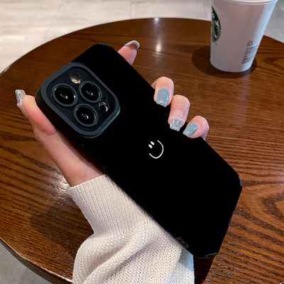 小众简约黑底笑脸适用vivo x90 60 x70 x80 x50 pro手机壳x27 x20 x23幻彩版 x80proplus保护套硅胶壳软男女
