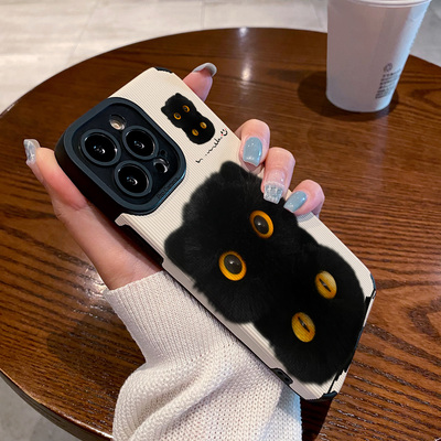 适用vivo x90 60 x70 x80 x50 pro手机壳x27 x20 x23幻彩版 x80proplus保护套呆萌黑色煤球硅胶软壳男女创意