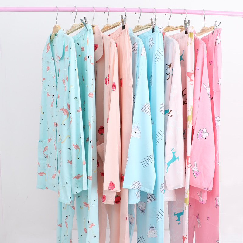 月子服夏绵绸人造棉长袖产后薄款棉绸哺乳期产妇孕妇喂奶睡衣套装
