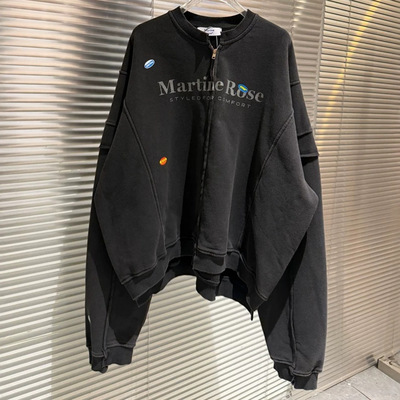 Martine Rose 25ss 水洗做旧字母标语夹克 贴纸印花宽松拉链外套