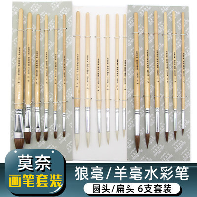 MONET莫奈水彩笔水粉笔丙烯油画笔尖头圆头平头6支套装画画笔刷