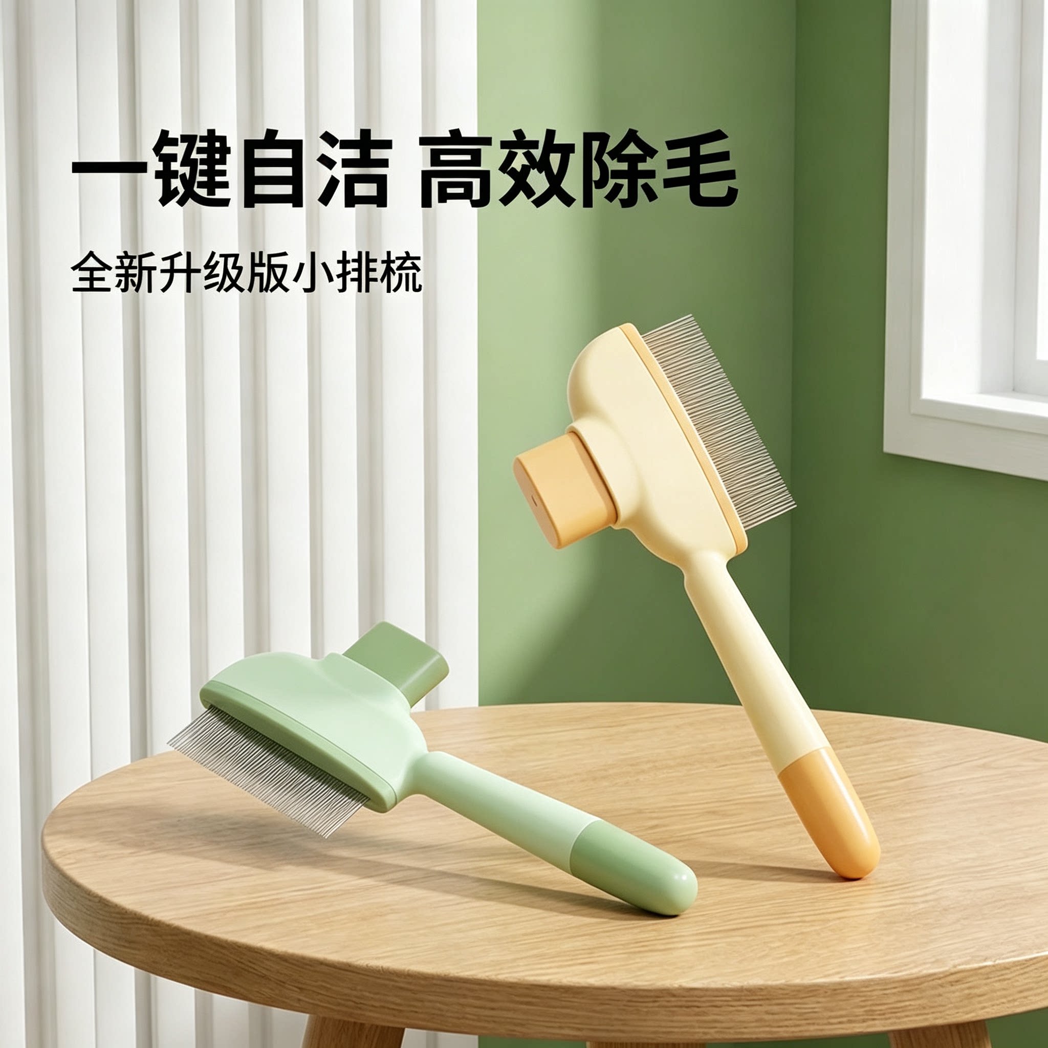 不锈钢宠物排梳一键自洁防刮伤猫狗通用去浮毛开结按摩梳子