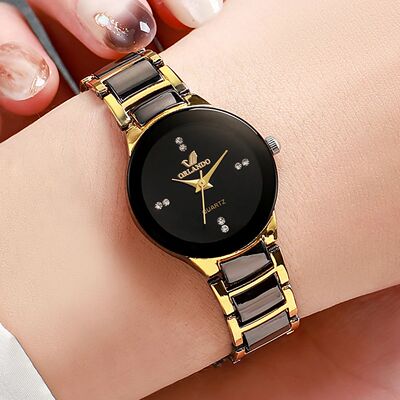 Women's Watch Fashion Black Steel Band Ladies Dress Quartz W