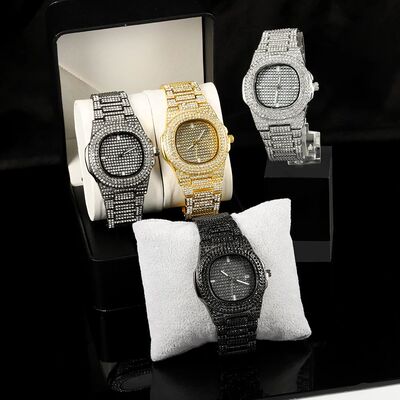 1pc Men Women Quartz Watch Iced Out Hip-hop Punk Full Diamon