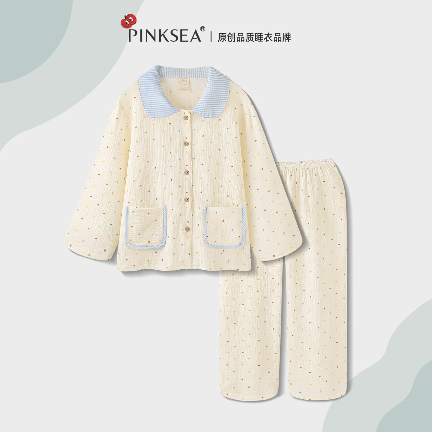 棉纱睡衣女款纯棉秋春长袖长裤新款简约波点甜美可外穿家居服套装