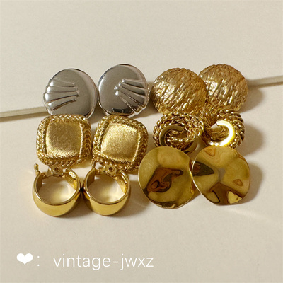 vintage中古首饰Monet NAPIER PATPEND复古质感金银色耳夹