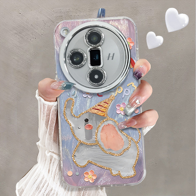 自带镜头膜适用于OPPOFINDx7Ultra手机壳金边小象高级感水钻精孔FINDX6PRO外硅胶全包防摔oppofindx5套新款女