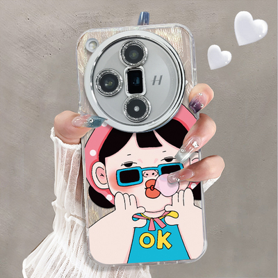 自带镜头膜适用于OPPOFINDx7Ultra手机壳晕染女孩高级感水钻精孔FINDX6PRO外硅胶全包防摔oppofindx5套新款女