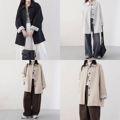 8.6 早秋新款！棉锦小翻领中长款韩系风衣中长款百搭外套上衣女