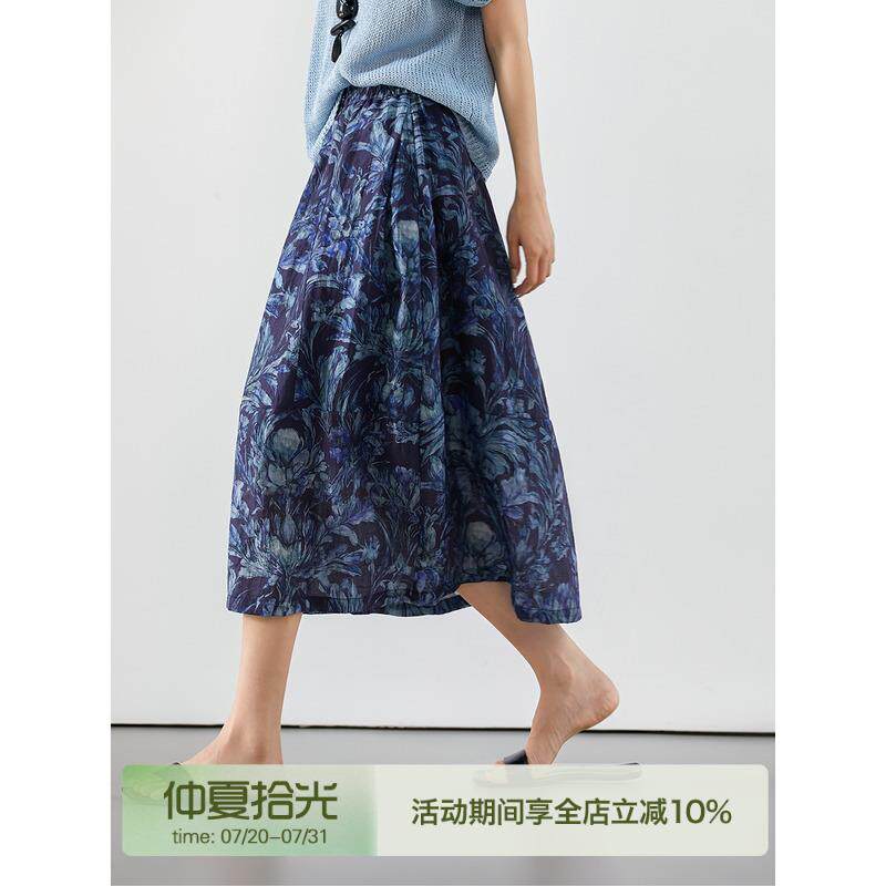 笑涵阁 【邂逅诗意 夜幕繁星】天丝亚麻印花休闲 ??半身裙25年夏