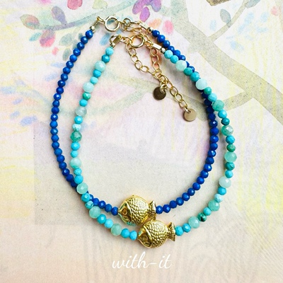 with it松石青金石祖母绿小鱼手链彩宝珠串法式小众单品叠戴160