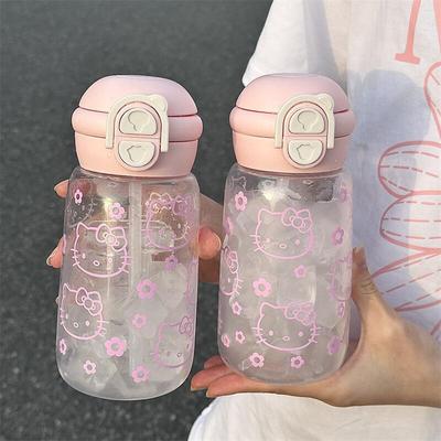 吸管小水杯女生高颜值2025新款学生夏日双饮杯子便携小巧塑料kt猫