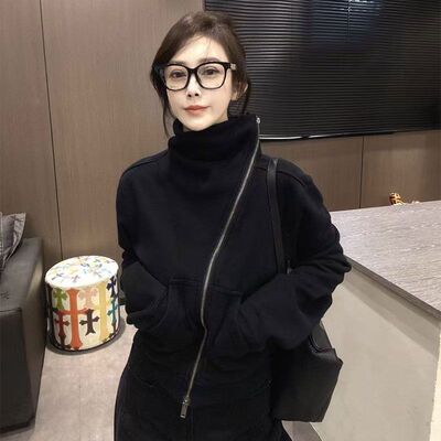 200斤大码欧货拼接拉链长袖卫衣