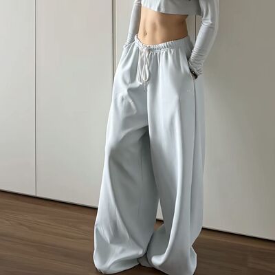 Bonheur韩系慵懒风卫裤女夏薄款松紧腰抽绳宽松显瘦运动裤跳舞裤