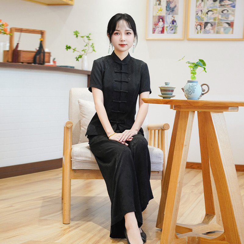 筠雅夏季新款新中式国风套装修身复古温婉减龄气质两件套女25J199
