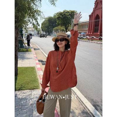 BUWANJUST【心想事橙】满分亚麻酵洗柔软透气条纹松弛感衬衫B1713