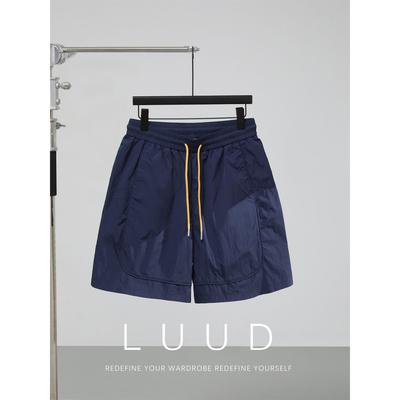 LUUD 工装复古速干短裤男士健身运动风抽绳中裤松紧腰休闲裤子潮