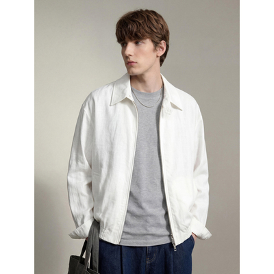 LUUD 松弛慵懒风白色235g轻盈亚麻翻领夹克男天丝莱赛尔混纺外套