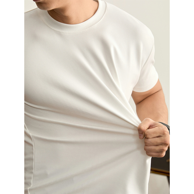 LUUD 天丝莱赛尔高弹短袖圆领T恤衫男倒三角显身材纯色小领口上衣