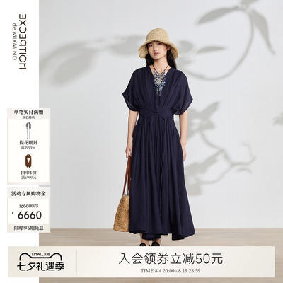 弛想丨EXCEPTION例外女装夏季腰侧抽绳收腰女连衣裙高个子长裙女
