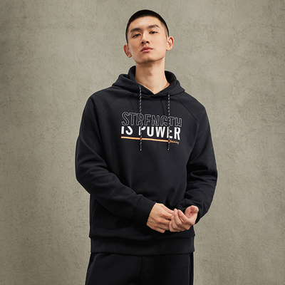 特步连帽卫衣男秋季新款官方正品加绒保暖长袖套头衫印花运动上衣