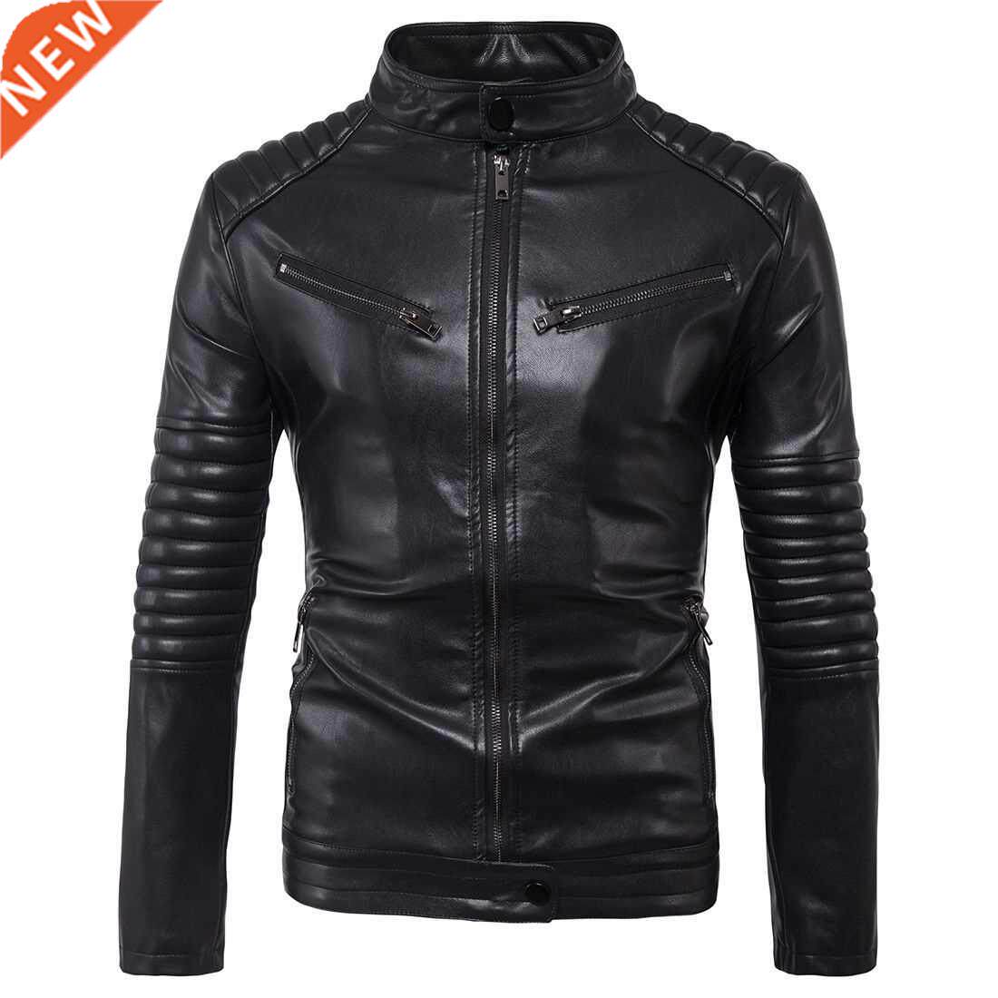 2021 Spring Men's Slim Fit Faux Leather Zipper Jacket Korean