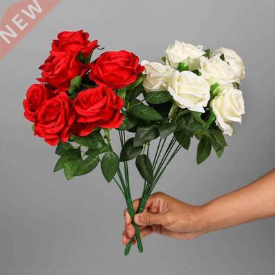 Rose Flower Bouquet Artificial White Red Flowers Wedding Dec
