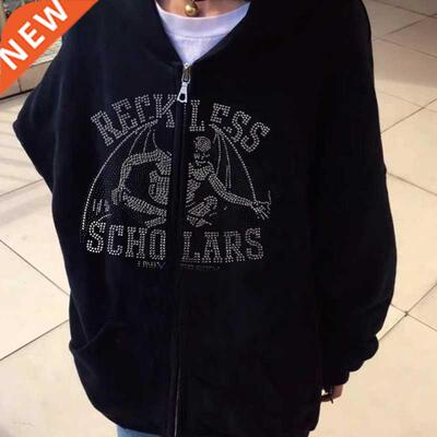 Rhnestone Y2K Sweatshrts recklessscholars prnt goth Long
