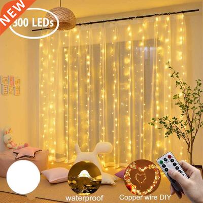 Curtain LED 3x3m 300led string light USB fairy icicle copper