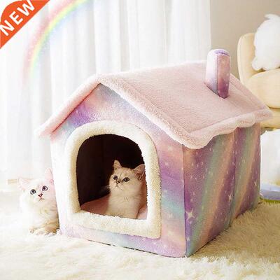 Semi-Enclosed Cat Sleeping Beds Plush Warm Keeper Set