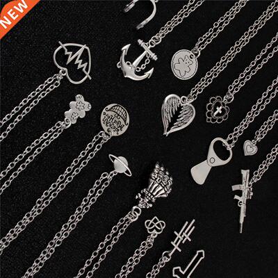Punk Hip Hop Earphone Pendant Necklace Religious Cross Wings
