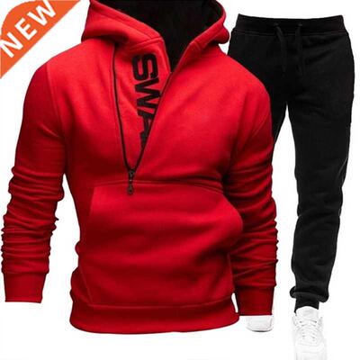 Men Casual Tracksuit Sweatshirt+Sweatpant 2 Pieces Set Men's
