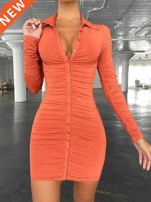 Articat New Autumn Casual Women's Dresses Vintage Bodycon Si