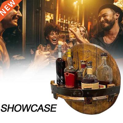 Bar Vntage Wooden Wne Bottle Holder Round Shelf Wall