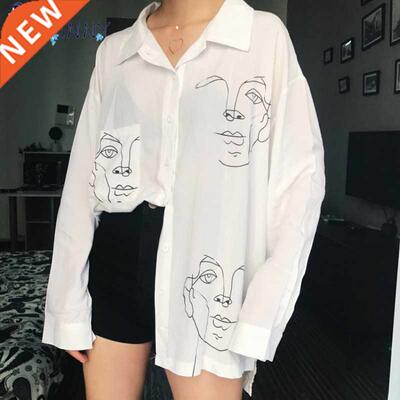 2021 New Summer Blouse Shirt Female Cotton Face Printing Ful