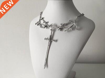 Viking necklace chain with e branch sword pendant Goth Fores