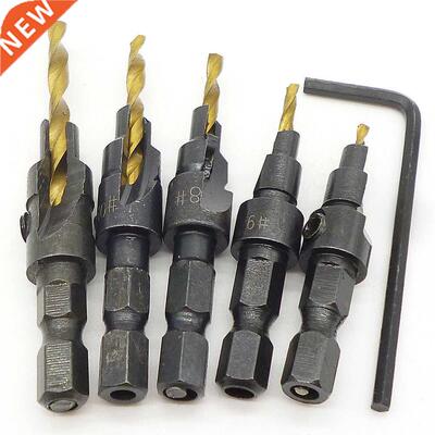 5 Pcs Drill Bit H Countersink Set W/Wrench 1/4