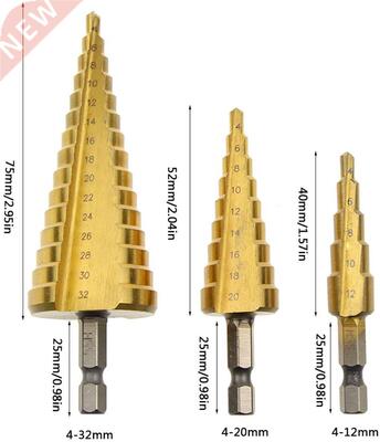 3pcs HSS Titanium Drill Bit 4-12 4-20 4-32 Drilling Power To