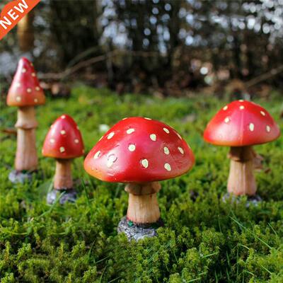 4pcs/set Red Mushroom Toadstool Miniature Fairy Garden