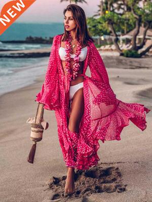 2022 Women Swimsuit Cover Up Sleeve Kaftan Beach Tunic Dress