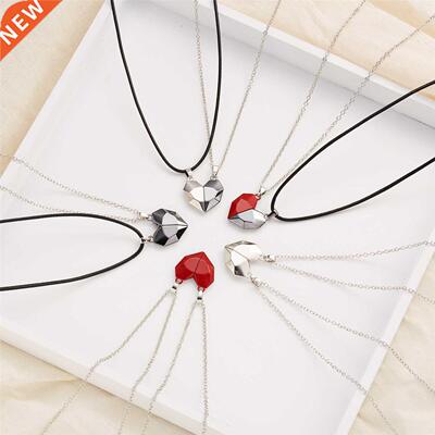 2Pcs Magnetic Couple Necklace Lover Heart Distance Paired Pe