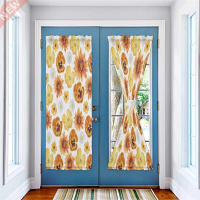 Watercolor Orange Flowers Door Curtains Decor Home Bedroom